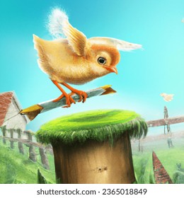 Flying Chick Farm Setting Using Realistic — изображение, созданное ИИ ...