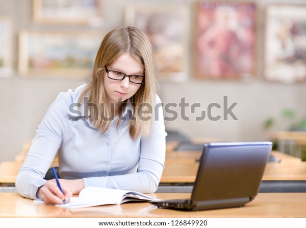 Focused Student Using Computer Library Stock Photo 126849920 | Shutterstock