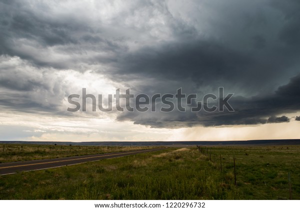 Foreboding Scary Thunderstorm Building Over Open Stock Photo 1220296732 ...