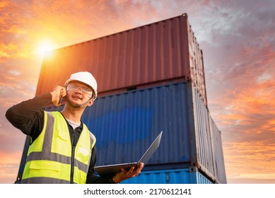 Foreman Controls Loading Containers Cargo Ships Stock Photo 2170612141 ...