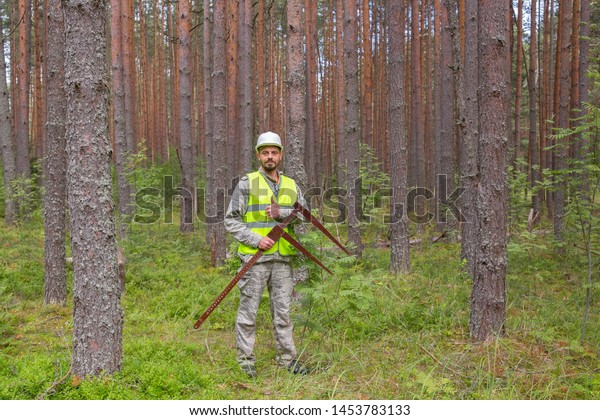Forest Engineer Works Forest Measuring Tool Stock Photo 1453783133 ...
