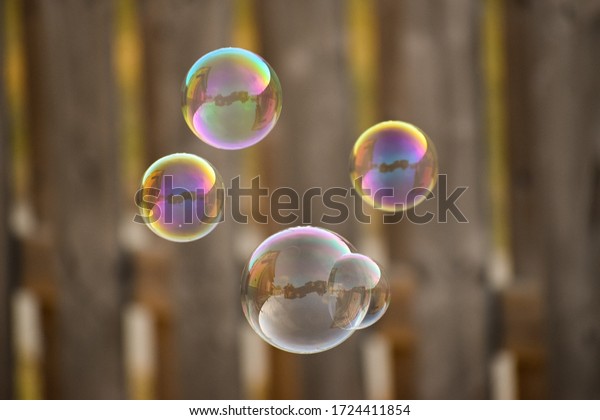 Four Colourful Bubbles Float Front Wooden Stock Photo 1724411854 ...