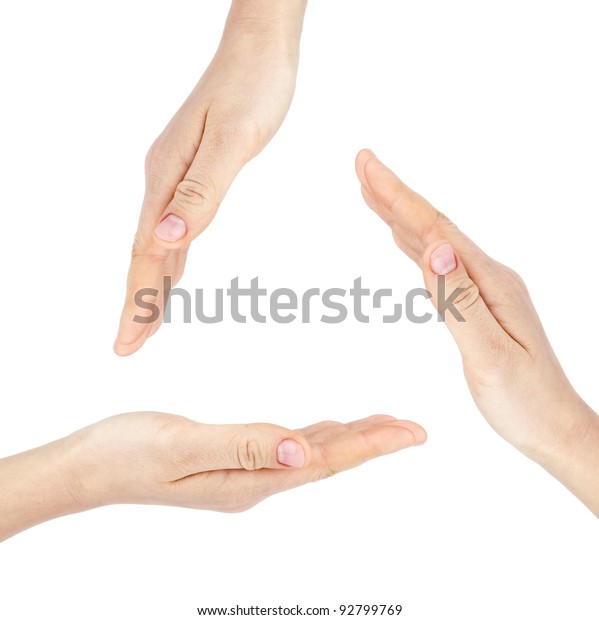 Four Hands Make Triangle Frame Shape Stock Photo (Edit Now) 92799769