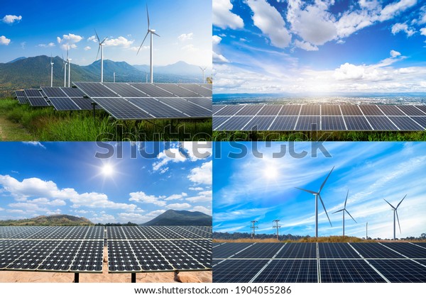 Four multi patterns Photovoltaic modules solar power plant with wind ...