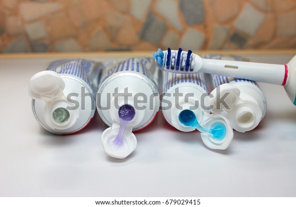 Four Open Tubes Toothpaste On White Stock Photo 679029415 | Shutterstock