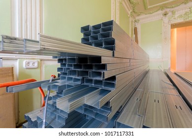 Frames Plasterboard Metal Profiles Drywall Being Stock Photo 1017117331 ...