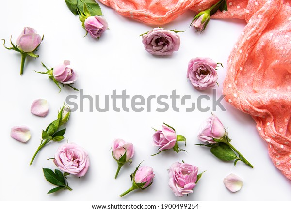 Framework Roses On White Background Flat Stock Photo 1900499254 ...
