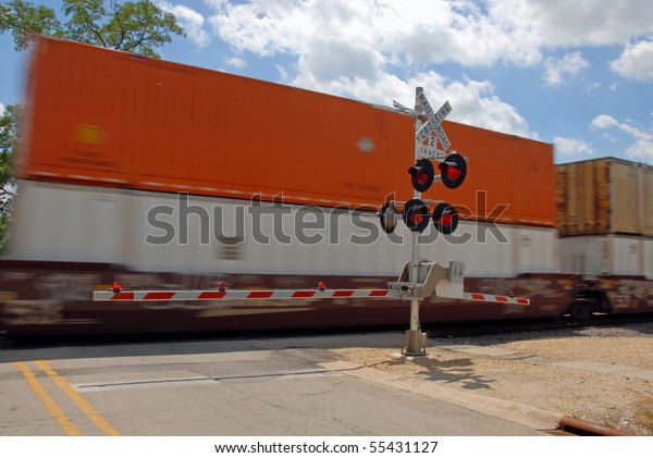 Freight Train Crossing Gate Stock Photo 55431127 | Shutterstock