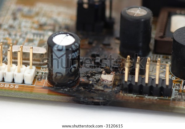 Fried Burnt Computer Motherboard Exploded Chip Stock Photo 3120615 ...