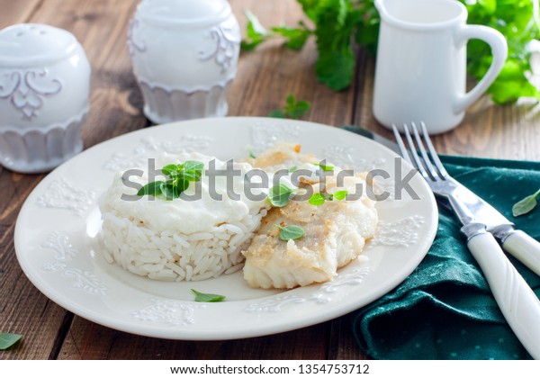 Fried Cod Cooked Rice Cream Sauce Stock Photo (Edit Now) 1354753712