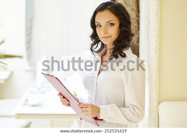 Friendly Restaurant Hostess Posing Camera Stock Photo (Edit Now) 252531619