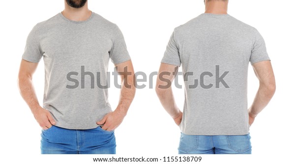 Front Back Views Young Man Grey Stock Photo (Edit Now) 1155138709
