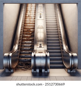 Front Facing View Single Escalator Bottom AI-generated image 2512731461 ...
