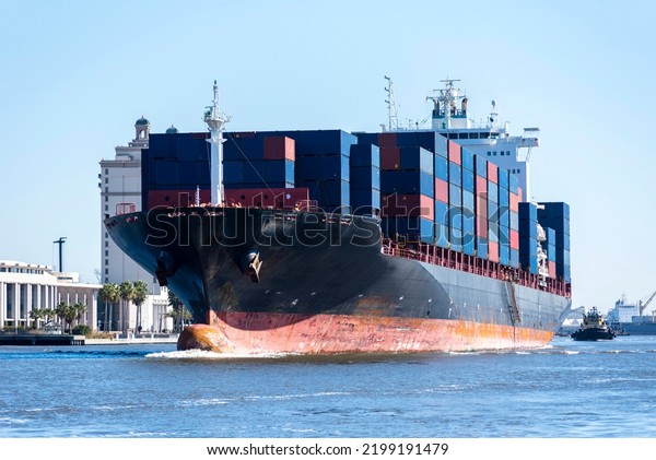 Front View On Cargo Container Ship Stock Photo 2199191479 | Shutterstock