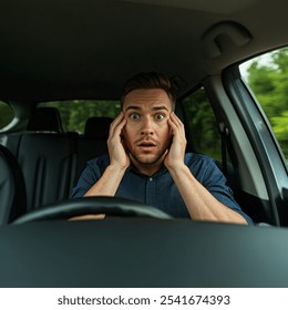 Front View Scared Driver Inside Car AI-generated image 2541674457 ...