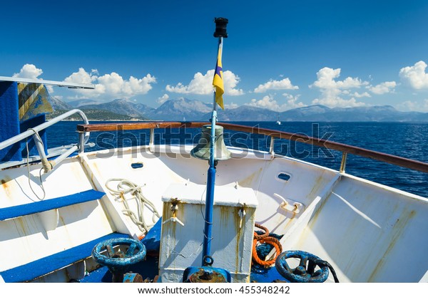 Front View Small Ship Sailing Stock Photo 455348242 | Shutterstock