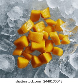 Frozen Mango Chunks Frozen Snow Background AI 생성 이미지 2448115839 ...