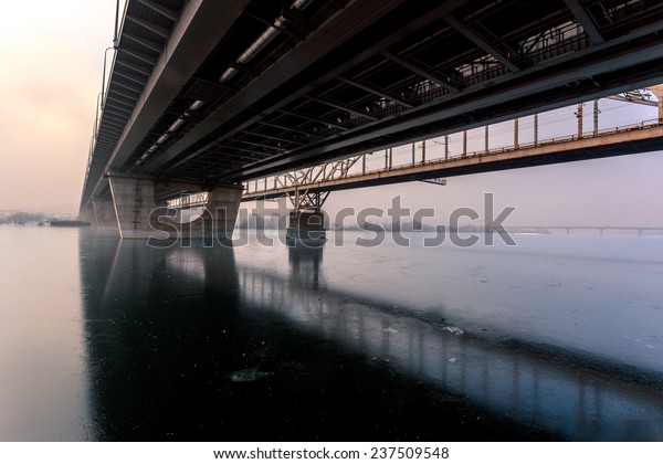 Frozen River Two Parallel Bridges Kiev Stock Photo 237509548 | Shutterstock