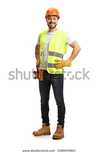 Full Length Portrait Construction Worker Wearing Stock Photo 2184459861 ...