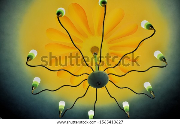 Funky Designed Ceiling Hanging Lights Yellow Stock Photo 1565413627 ...