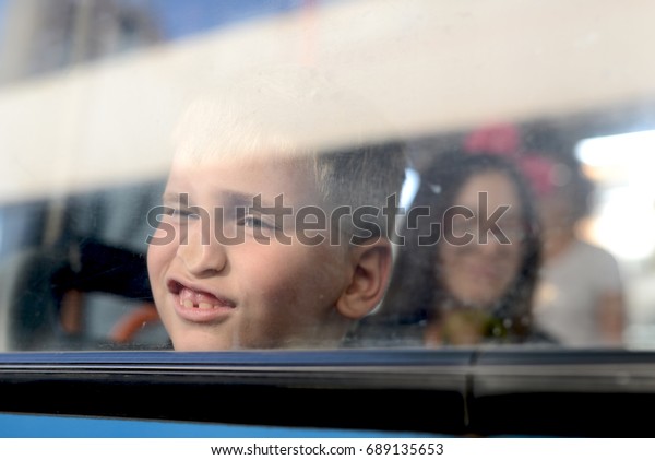 Funny Boy Looking Through Window Bus Stock Photo 689135653 | Shutterstock