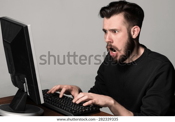 Funny Crazy Man Using Computer On Stock Photo 282339335 | Shutterstock