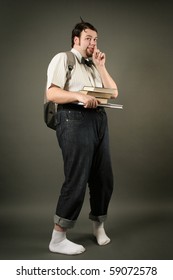 Funny Eccentric Guy On Dark Background Stock Photo (Edit Now) 59072578