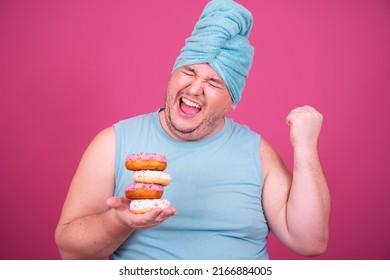 Funny Fat Man Eats Donuts Retro Stock Photo 2166884005 | Shutterstock