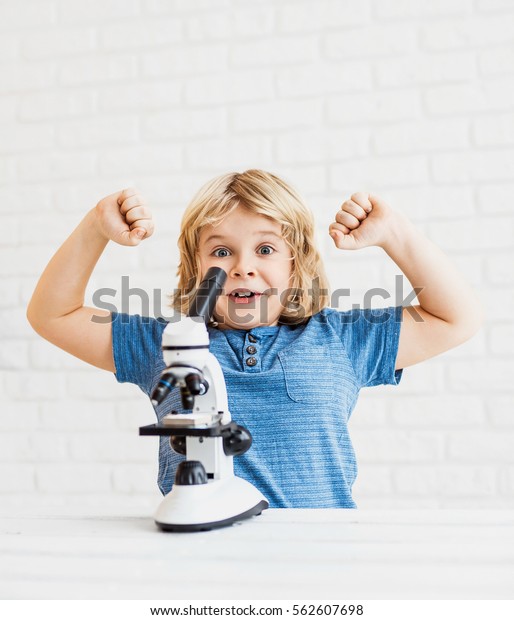Funny Little Boy Using Microscope Home Stock Photo 562607698 | Shutterstock