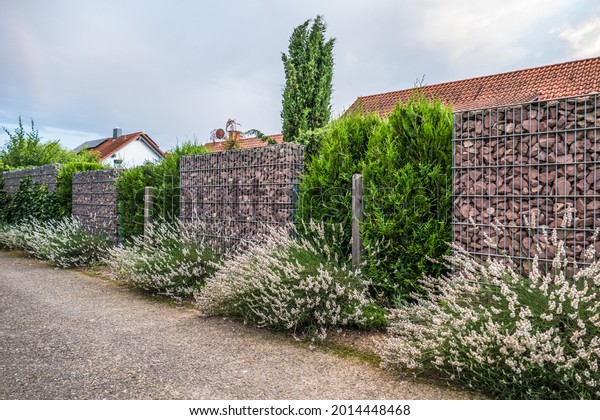 Gabion Wall Elements Screen Around Garden Stock Photo 2014448468 ...