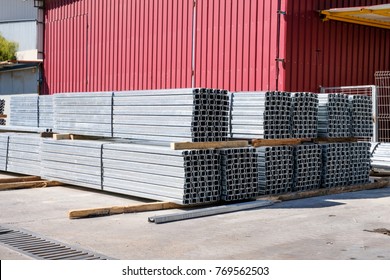 Galvanized Steel Frame Profiles Stack 스톡 사진(지금 편집) 769562503
