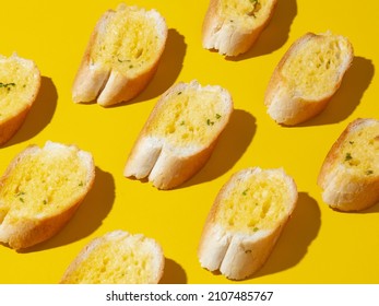 Garlic Bread Slice Yellow Background Stock Photo 2107485767 | Shutterstock