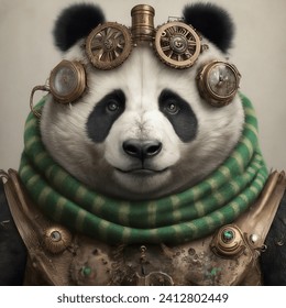 Generate Image Hyper-realistic Steampunk Panda Wearing AI-generated ...
