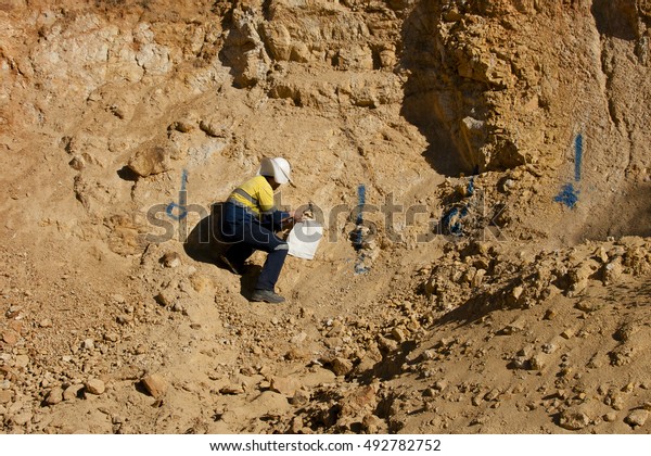 Geologist Sampling Rocks Open Pit Australia Stock Photo (Edit Now ...
