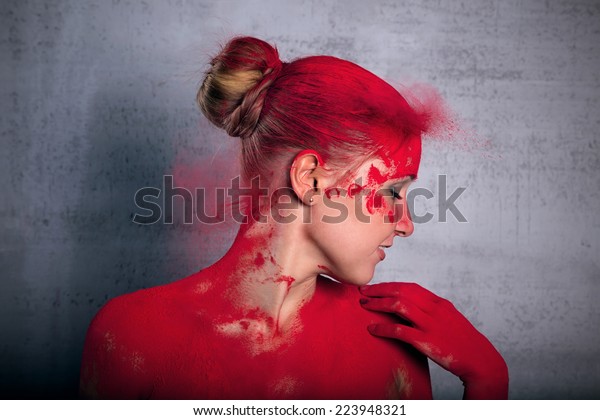Girl Colored Powder Exploding Around Her Stock Photo 223948321 ...