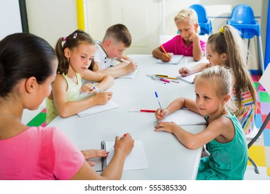 Happy Kids Writing Together Tutor School Stock Photo 689208397 ...