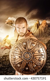Gladiator Warrior Posing Shield Sword Outdoors Stock Photo 430757191 ...