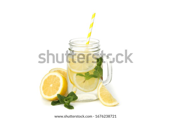 Glass Jar Lemonade Lemons Isolated On Stock Photo (Edit Now) 1676238721 Glass Jar Lemonade Lemons Isolated On Stock Photo (Edit Now) 1676238721