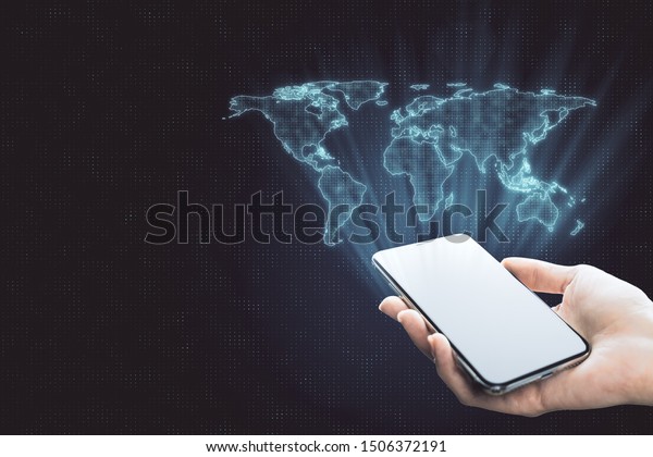 Globalization Concept Digital World Map Smartphone Stock Photo ...