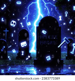 Gloomy Graveyard Illuminated By Lightning Standing AI-generated image ...