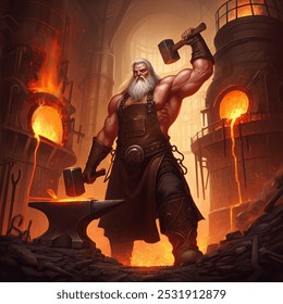 Realistic Powerful Handsome God Hephaestus Blacksmithing AI-generated ...