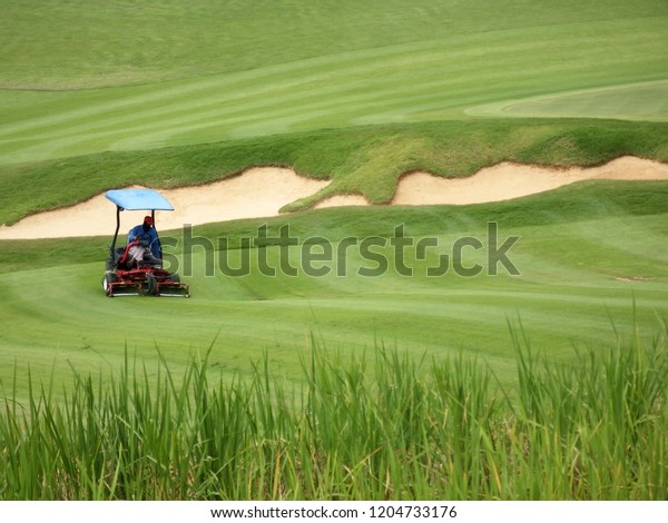 Golf Course Worker Using Ride On Stock Photo 1204733176 | Shutterstock