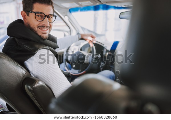 Goodlooking Driver Glasses Posing Camera Modern Stock Photo (Edit Now ...