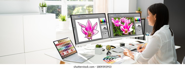 Graphic Designer Artist Working On Multiple Stock Photo 1809392953 ... Graphic Designer Artist Working On Multiple Stock Photo 1809392953 ...