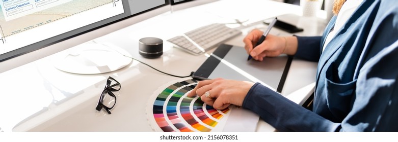 Graphic Web Designer Using Multiple Monitors Stock Photo 2156078351 ...