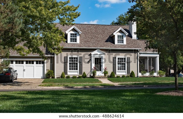 Gray Cape Cod House Stock Photo (Edit Now) 488624614