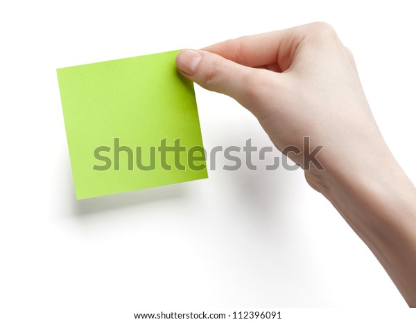 Green Postit Note Hand On White Stock Photo 112396091 | Shutterstock