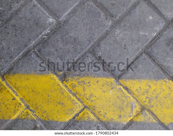 Grey Paving Block Horizontal Yellow Line Stock Photo (Edit Now) 1790802434