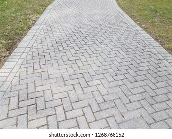 Grey Rectangle Brick Path Green Grass Stock Photo 1268768152 | Shutterstock