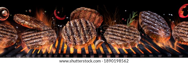 Grilled Beef Steaks Motion Falling Down Stock Photo (Edit Now) 1890198562